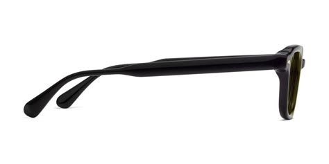 Black Classic Acetate Rectangle Tinted Sunglasses With Medium Yellow