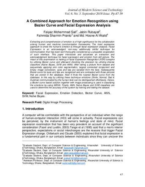 pdf a combined approach for emotion recognition using bezier curve