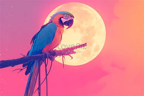 나뭇가지에 조용히 앉아 있는 앵무새 일러스트 무료 다운로드 Lovepik