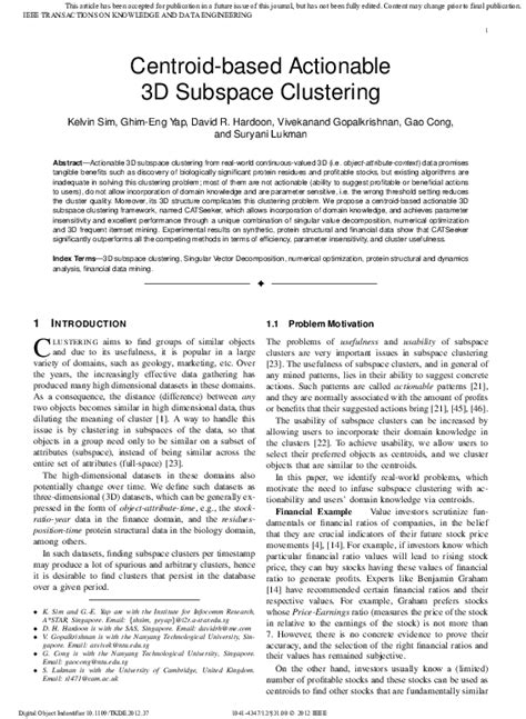 Pdf Centroid Based Actionable 3d Subspace Clustering