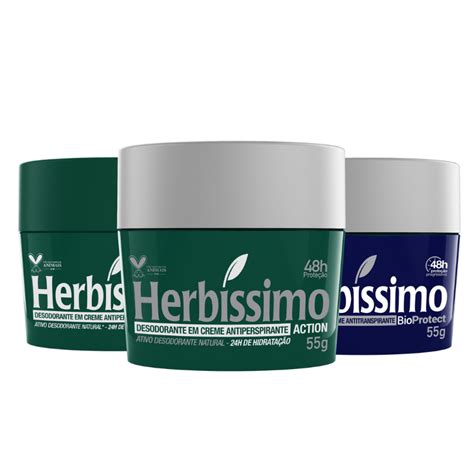 Kit 3 itens Desodorante Creme Antitranspirante Herbíssimo Tradicional