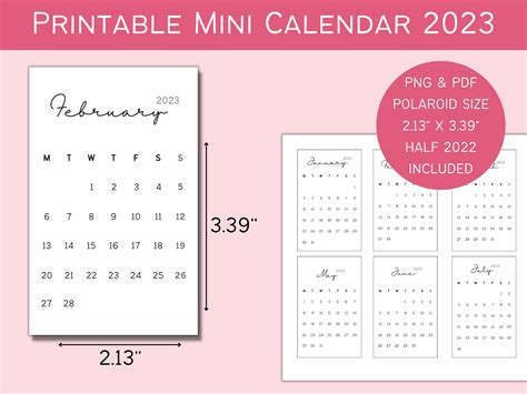Printable 2022 2023 Mini Calendar Etsy