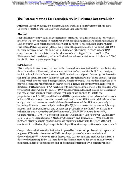 Pdf The Plateau Method For Forensic Dna Snp Mixture Deconvolution