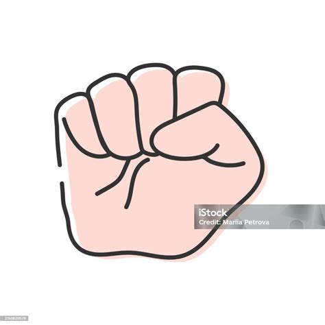 흰색 배경에 고립된 주먹 선 아이콘이 올려져 있습니다 힘과 힘 기호 손 제스처 벡터 일러스트 레이 션 Revolution에 대한 스톡 벡터 아트 및 기타 이미지 Istock