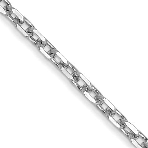 14k White Gold 20 Diamond Cut Round Open Link Cable Chain Necklace Wi