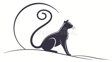 Minimalist Black Cat Silhouette With Swirl Tail Vector Design