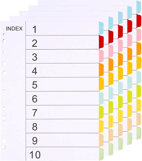 （5 Pack）a4 Folder Dividers 10 Part 10 Colours File Dividers A4 Writable