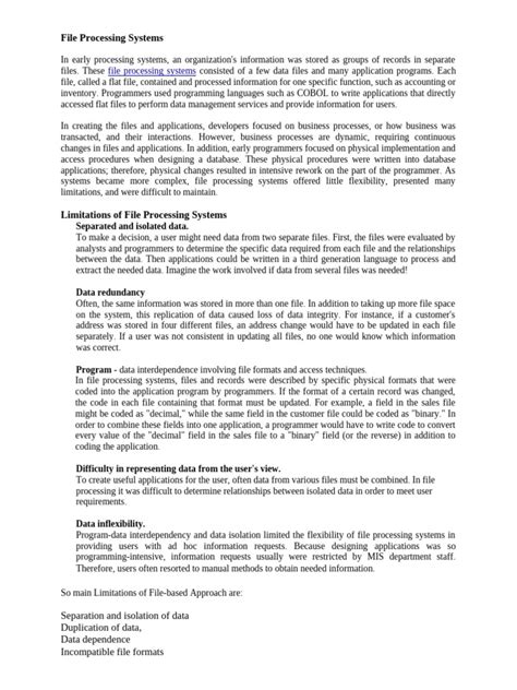 File Processing Systems Pdf Databases Computer Science