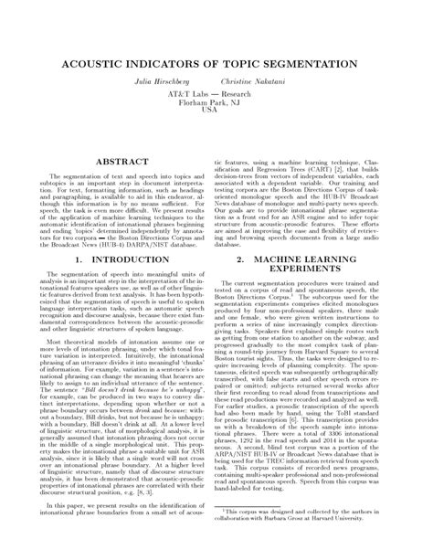 Pdf Acoustic Indicators Of Topic Segmentation
