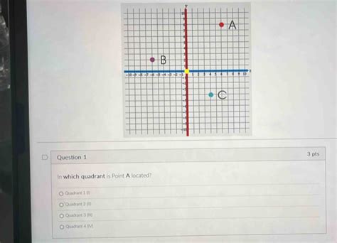 Solved Question 1 3 Pts In Which Quadrant Is Point A Located Quadrant