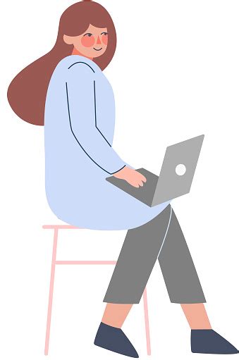 전문 연구원을하는 과학자 또는 의사 캐릭터 노트북 컴퓨터 플랫 스타일 벡터 일러스트와 함께 작업 흰색 코트의 여자 과학에 대한