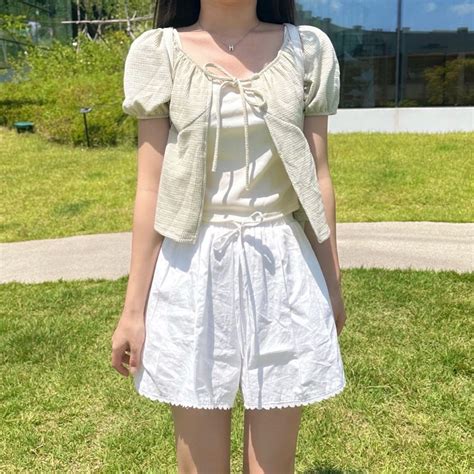 베리로라 5color [세트구성] 레이스 크롭 나시 반팔 퍼프 리본 볼레로 가디건 세트