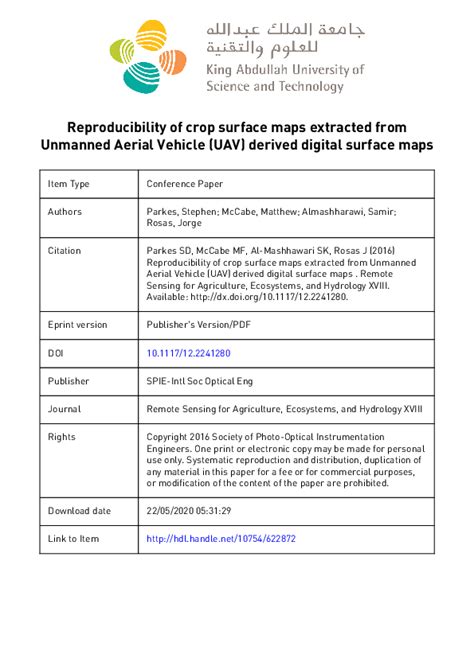pdf reproducibility of crop surface maps extracted from unmanned