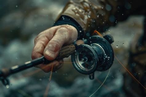 Premium Photo A Man Expertly Holds A Fishing Rod And Reel Showcasing