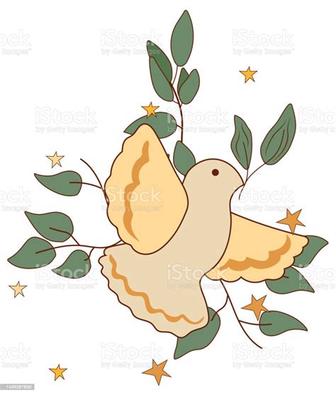 긍정적 인 구성 70 년대 비행 비둘기와 녹색 잎 카드 포스터 엽서 배너에 적합한 빈티지 스타일의 구성 벡터 0명에 대한 스톡 벡터 아트 및 기타 이미지 Istock