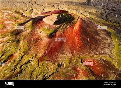 Aerial Shot Of Kothraunskula A Perfectly Cone Formed Shield Volcano In