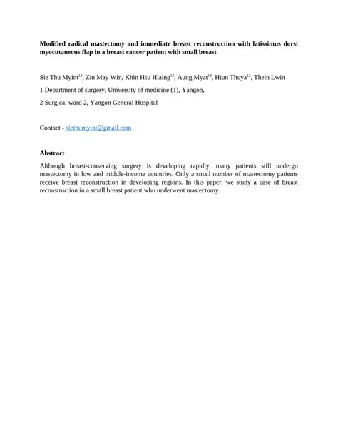Pdf Modified Radical Mastectomy And Immediate Breast Reconstruction