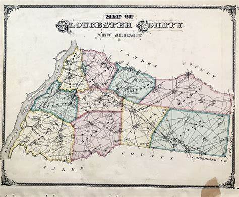 Gloucester County Map Original 1876 New Jersey Atlas Deptford