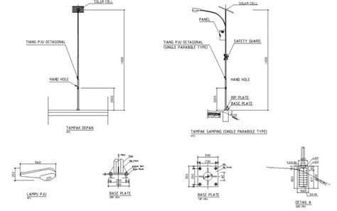 Front And Side Elevation Drawing Of Pole In Dwg File Electrical Cad