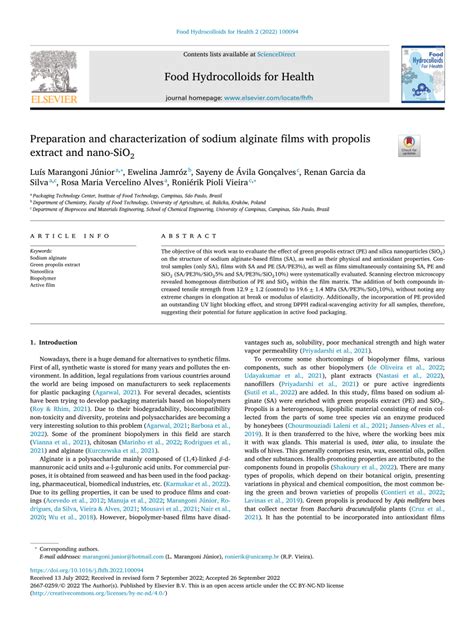 Pdf Preparation And Characterization Of Sodium Alginate Films With