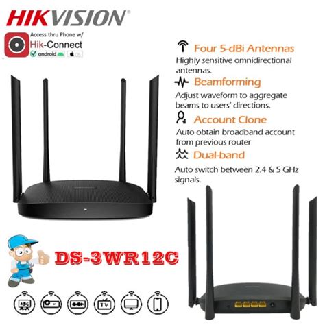 Hikvision Wireless Router 1200mbps Dual Band Wr12c 4 Antennas Smart Signal Switching 2 4ghz 5ghz