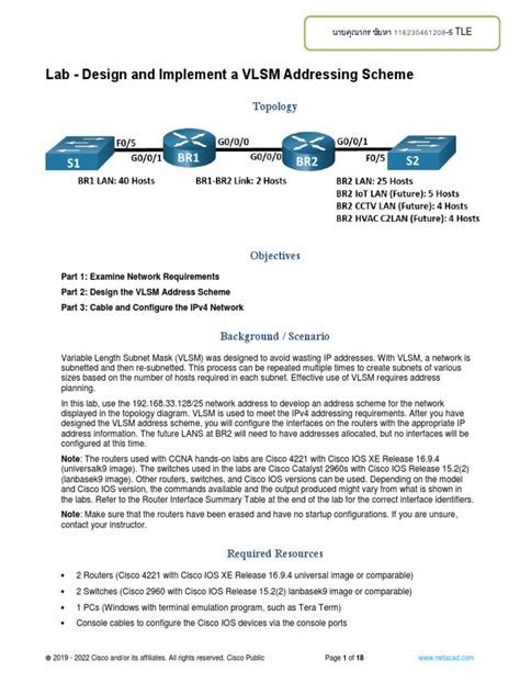 11 10 2 Lab Design And Implement A Vlsm Addressing Scheme 1