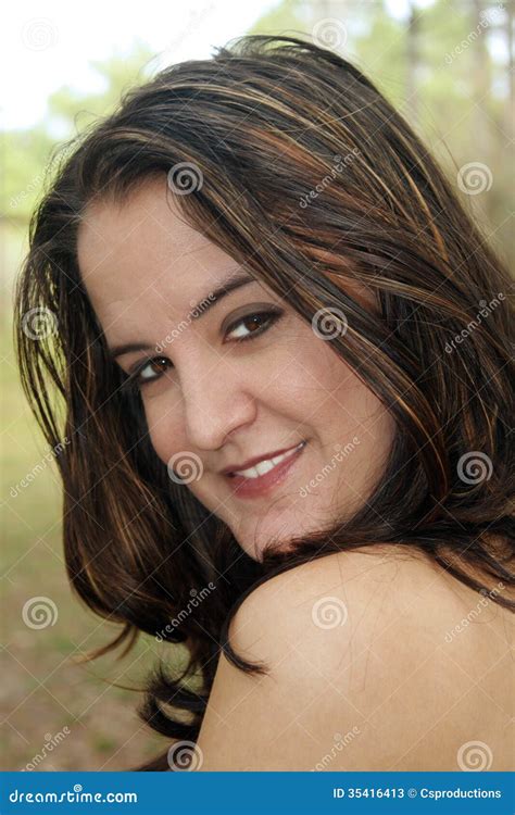 Pretty Brunette Outdoor Headshot Stock Image Image Of Smile