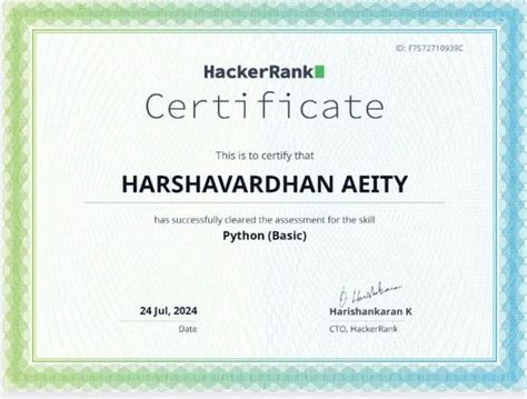 harshavardhan aeity on linkedin hackerrank dataanalyst