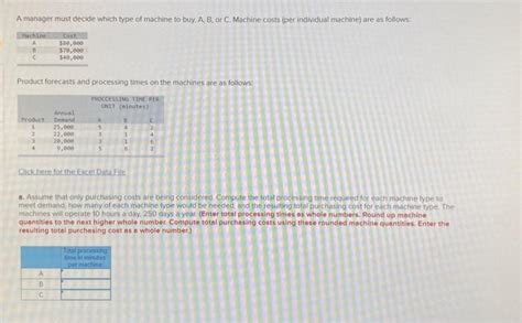 Solved A Manager Must Decide Which Type Of Machine To Buy