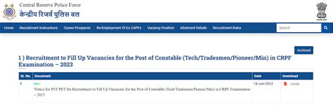 Crpf Tradesman Admit Card 2023 Out Download Pet Pst Call Letter