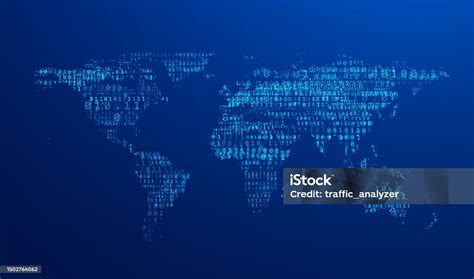 world map made of binary numbers stock illustration download image