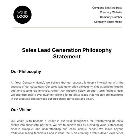 Free Sales Lead Generation Philosophy Statement Template To Edit Online