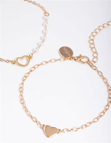 Gold Open Heart And Pearl Bracelet Pack Lovisa