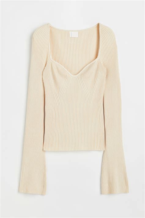 Rib Knit Jumper Light Beige Ladies Handm Gb