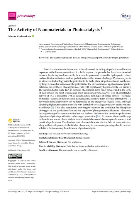 Pdf The Activity Of Nanomaterials In Photocatalysis
