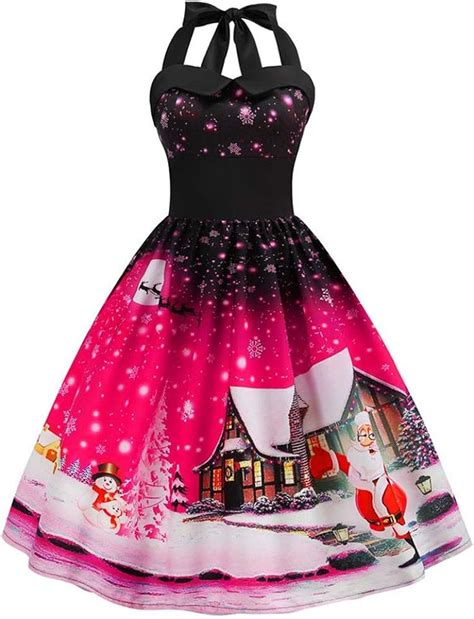 Goosuny Damen Neckholder Kleid Weihnachten Rockabilly Cocktailkleid