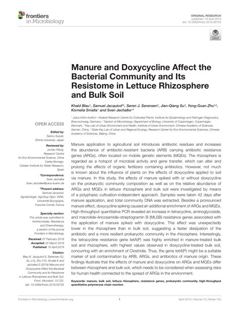 Pdf Manure And Doxycycline Affect The Bacterial Community And Its Resistome In Lettuce