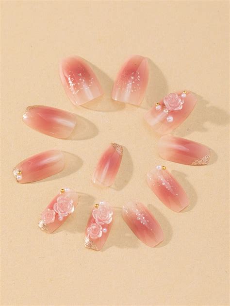 Instantly Upgrade Your Look With 24pcs Short Coffin Blush Ombre Glitter