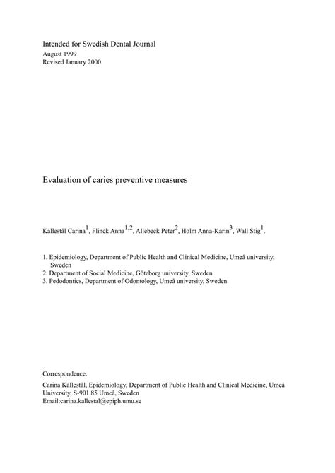 Pdf Evaluation Of Caries Preventive Measures