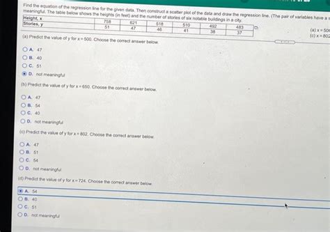 solved find the equation of the regression line for the