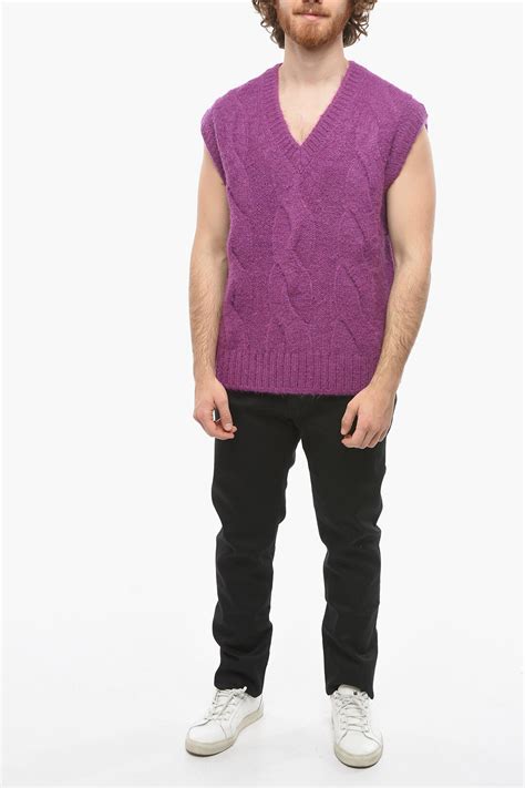We11done V Neck Cable Knit Vest Men Glamood Outlet
