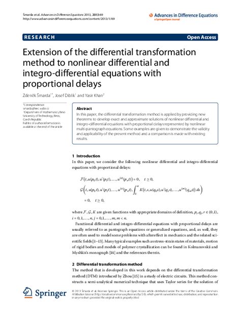 Pdf Extension Of The Differential Transformation Method To Nonlinear Differential And Integro