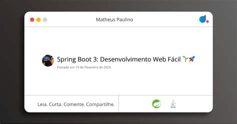 Spring Boot 3 Desenvolvimento Web Fácil 🌱🚀 Matheus Paulino Spring