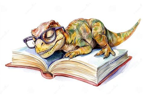 Trex Con Gafas En Un Libro Stock De Ilustración Ilustración De Dinosaurio 337847390