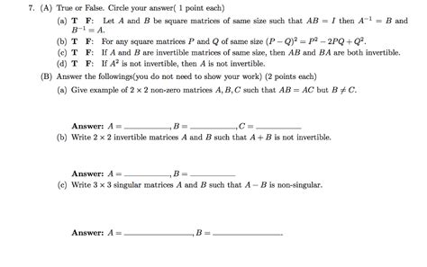 Solved True Or False Circle Your Answer T F Let A And B Chegg Com