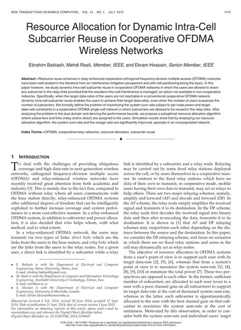 pdf resource allocation for dynamic intra cell subcarrier reuse in cooperative ofdma wireless