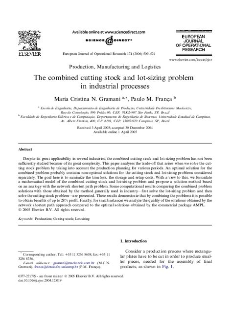 Pdf The Combined Cutting Stock And Lot Sizing Problem In Industrial Processes