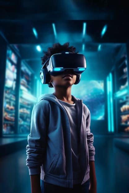 Person Wearing High Tech Vr Glasses While Surrounded By Bright Blue