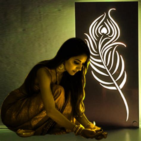 Peacock Feather For Home Temple Hinduism Symbol Decor With Led Lights