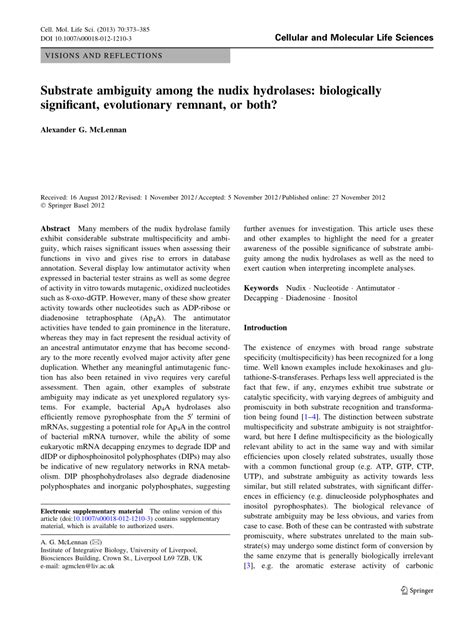 Pdf Substrate Ambiguity Among The Nudix Hydrolases Biologically